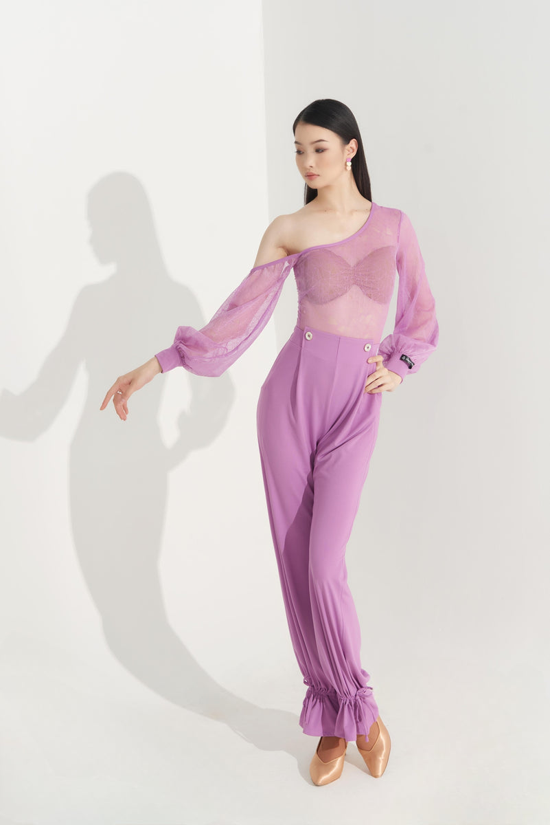 Dq 376 Dopamine Series Oblique Lantern Sleeve Soft Tulle Leotard
